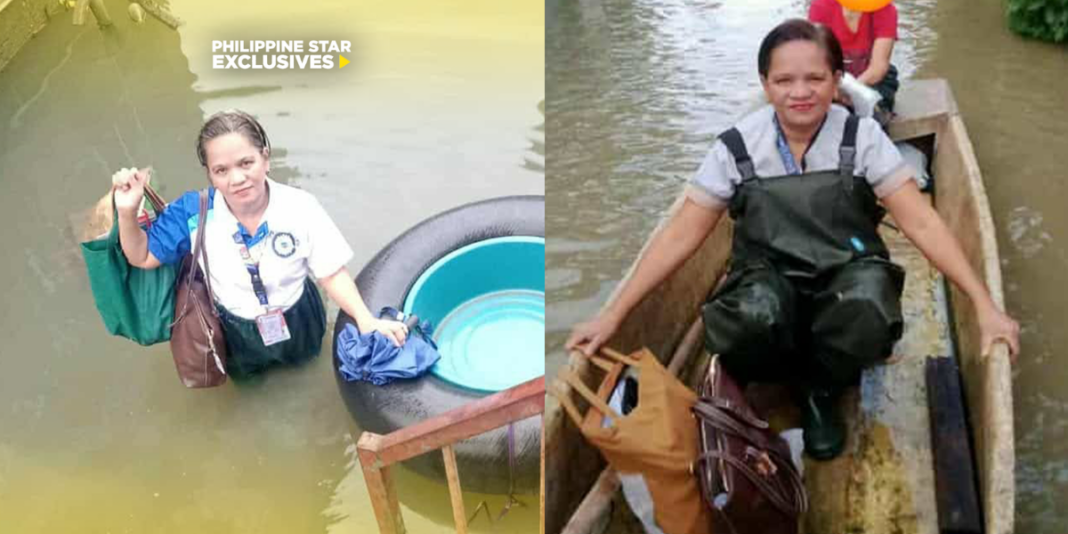 Netizens laud teacher for still reporting to school despite flood in ...